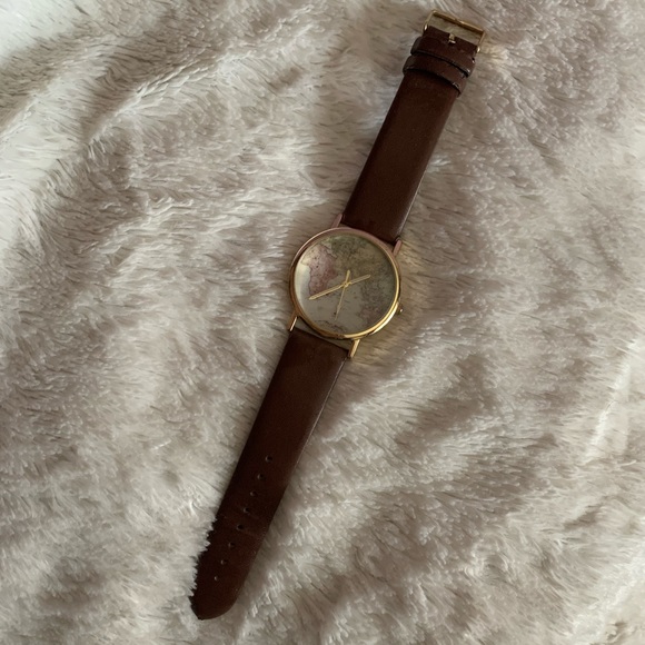 Accessories | Womens Watch Map Watch Face With Brown Band | Poshmark